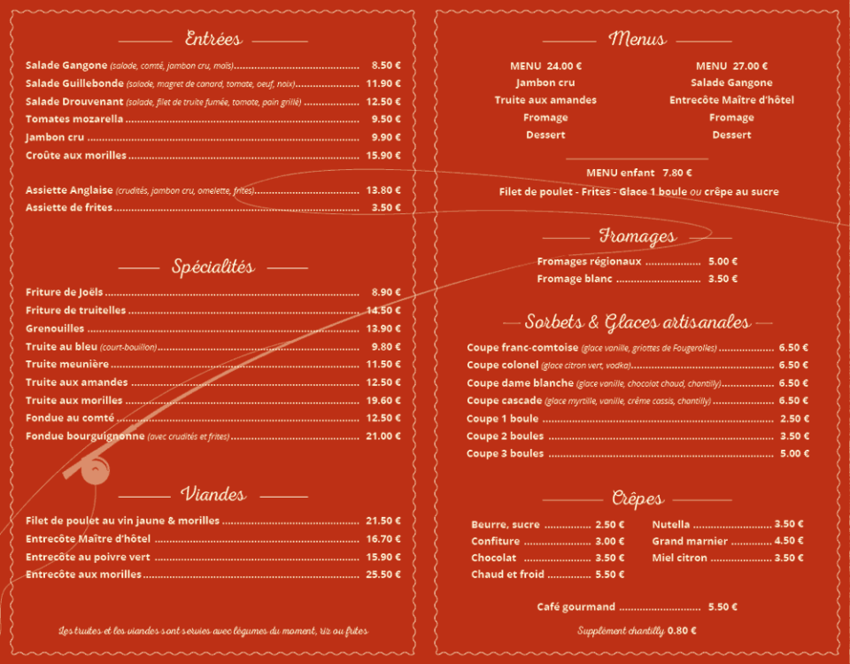 menu - Restaurant la Cascade